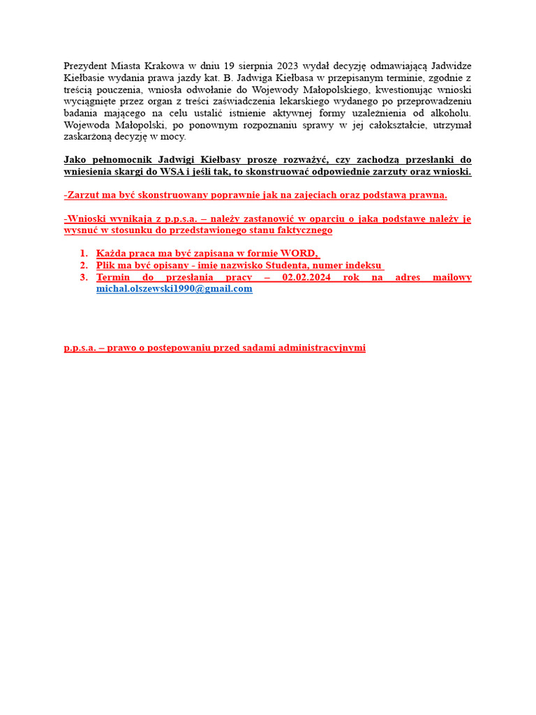 Kazus Zaliczeniowy Ćwiczenia | PDF