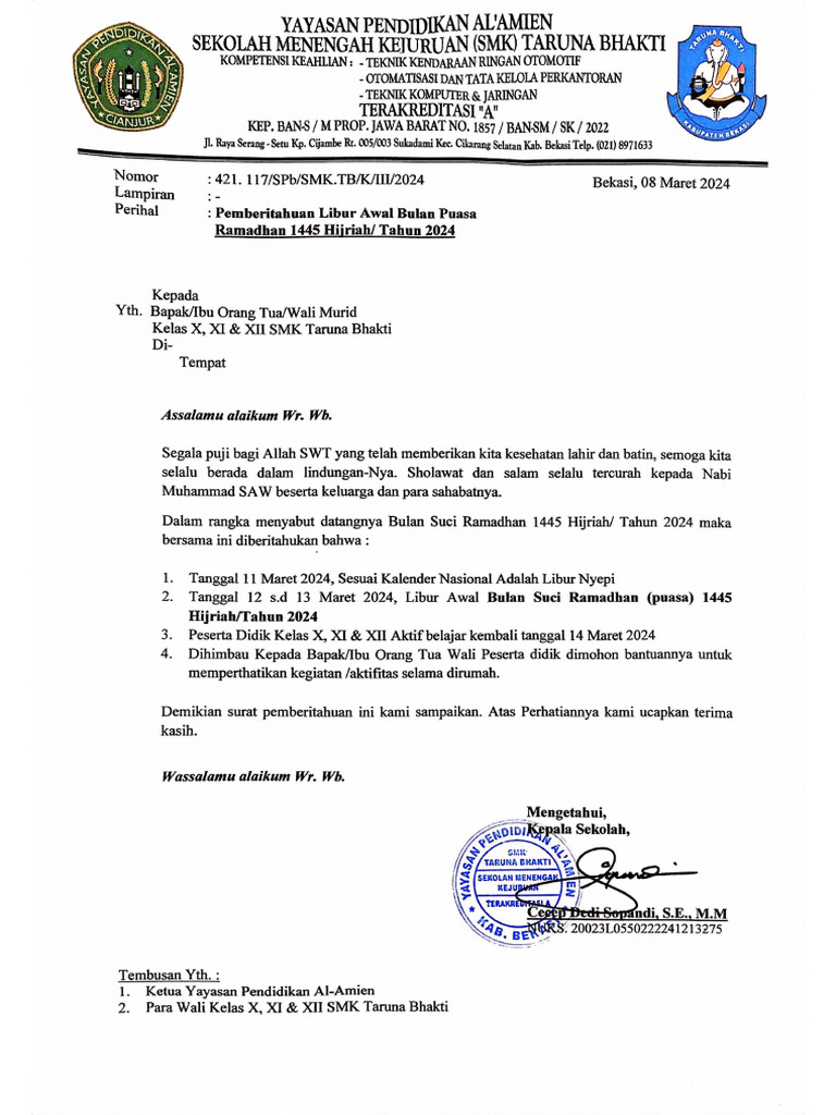 Surat Edaran Libur Awal Ramadan | PDF