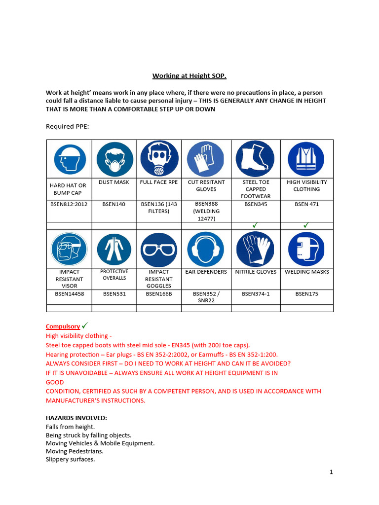 SOP Working at Height | PDF | Personal Protective Equipment | Safety