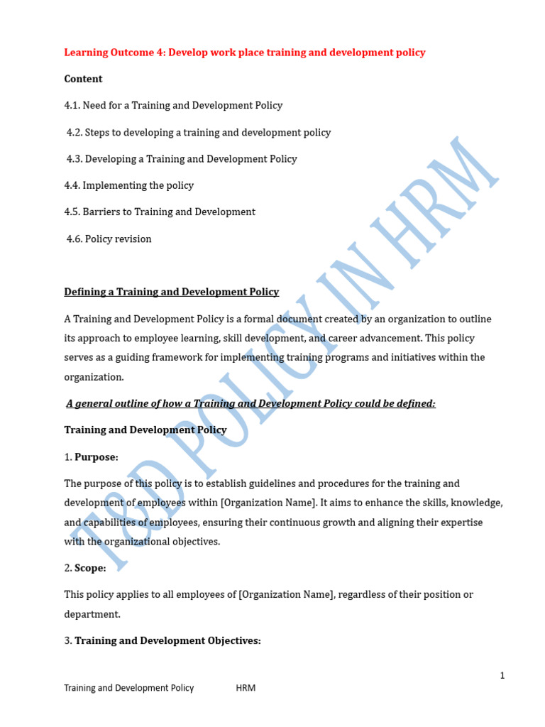 Learning Outcome 4 T and D Policy | Download Free PDF | Human Resource ...