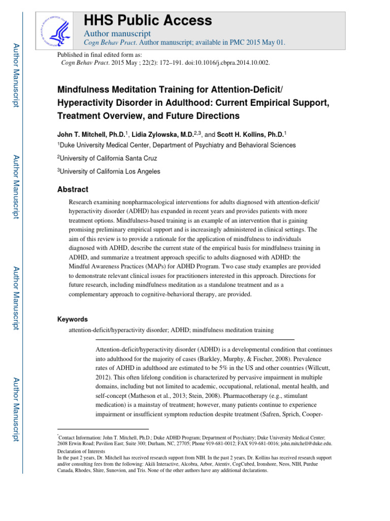 ADHD Meditation 2015 | PDF | Mindfulness | Attention Deficit ...