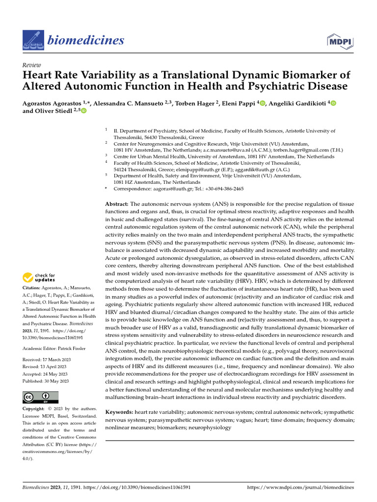 2023 Heart Rate Variability as a Translational Dynamic Biomarker of Altered Autonomic Function ...