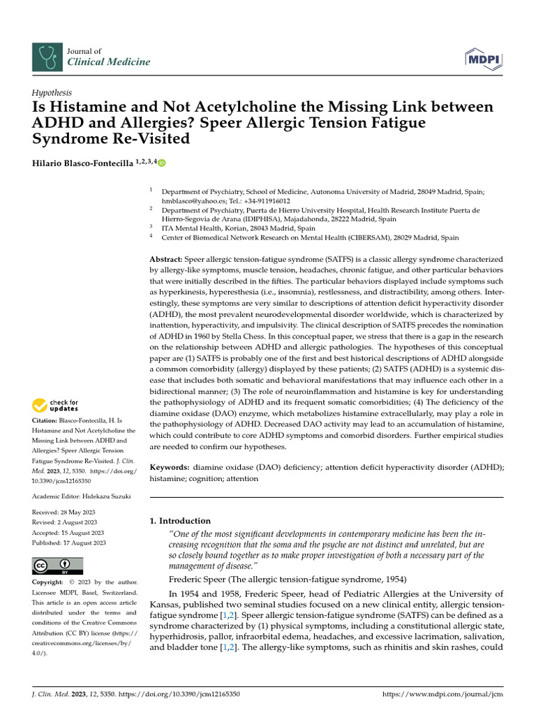 2023 Is Histamine and Not Acetylcholine The Missing Link Between ADHD and Allergies Speer ...