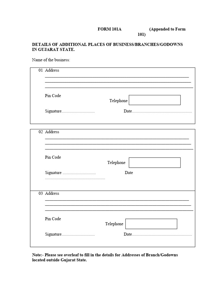 Form 101A: Business Address Details | PDF