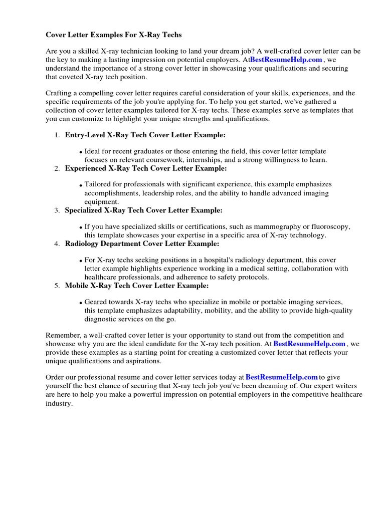 Cover Letter Examples For X Ray Techs | PDF | Radiology | Radiography
