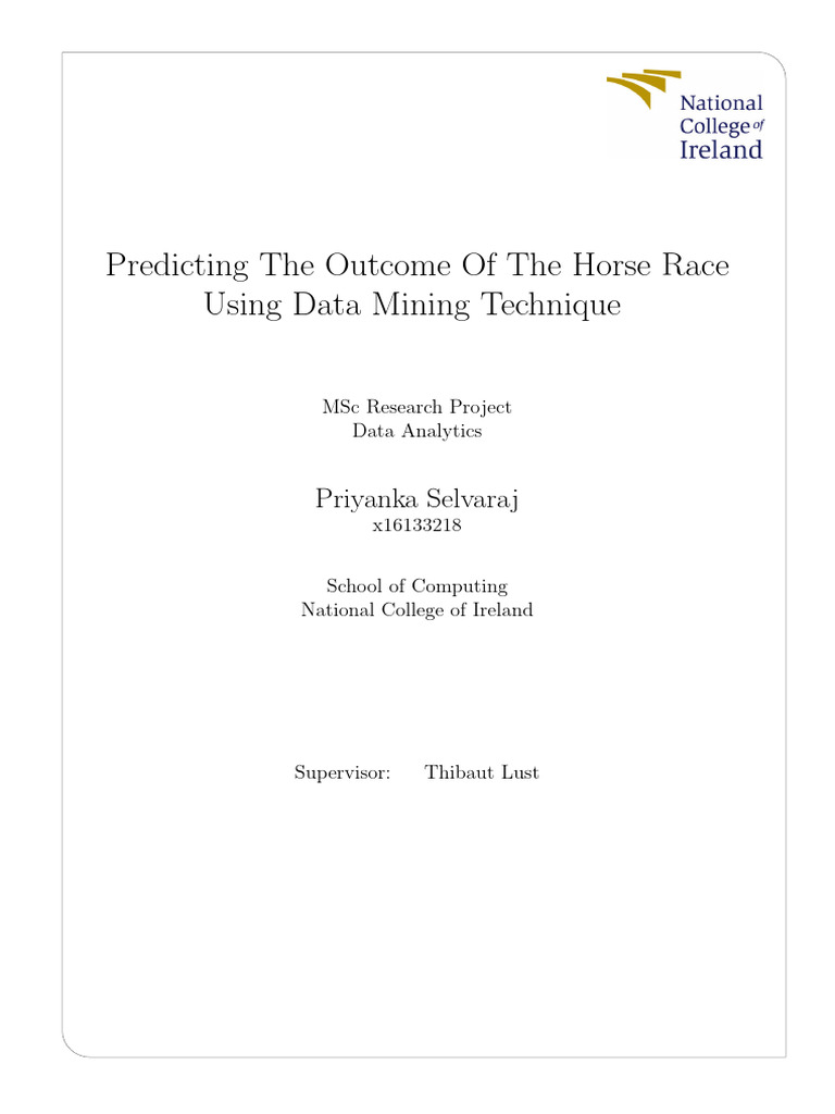 2. Noah Silverman - Predicting the Outcome of the Horse Race Using Data Mining Technique | PDF ...