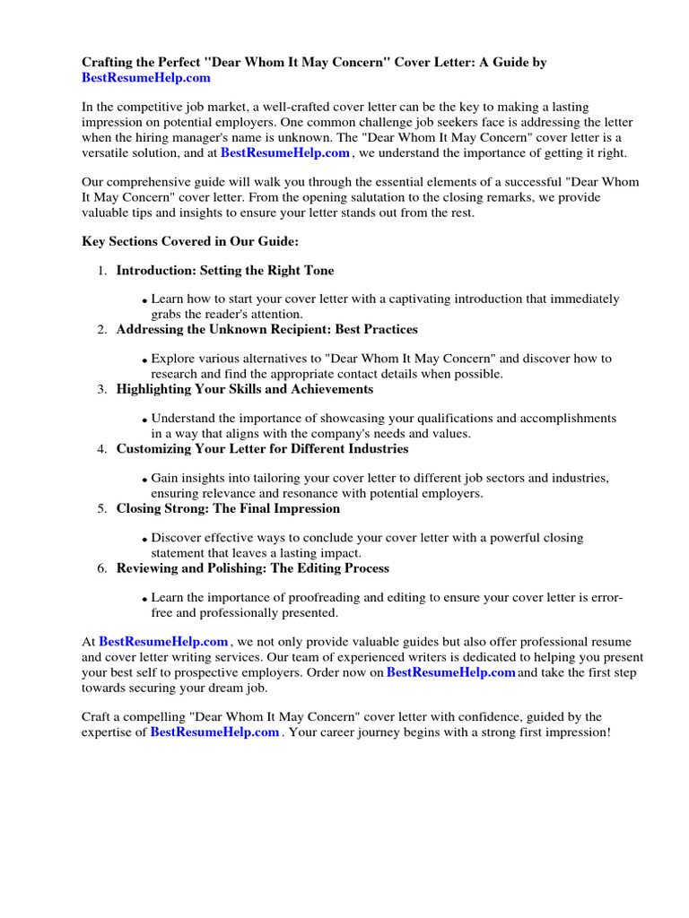 Guide to "Dear Whom It May Concern" Letters | PDF | Recruitment | Résumé