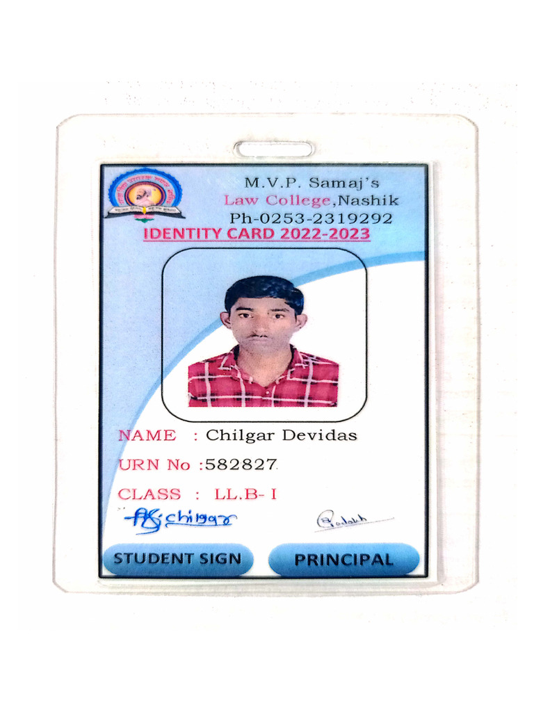 Student Identity Card College MVP Law College Gangapur Road Nashik | PDF
