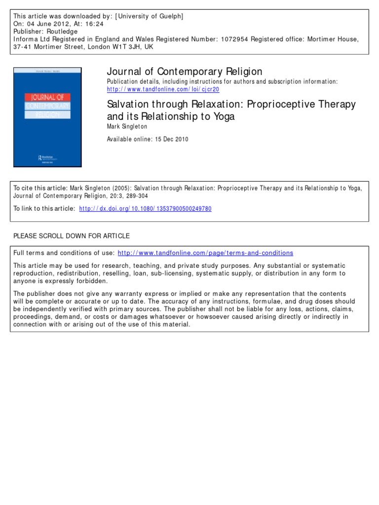 Journal of Contemporary Religion | PDF | Asana | Hatha Yoga