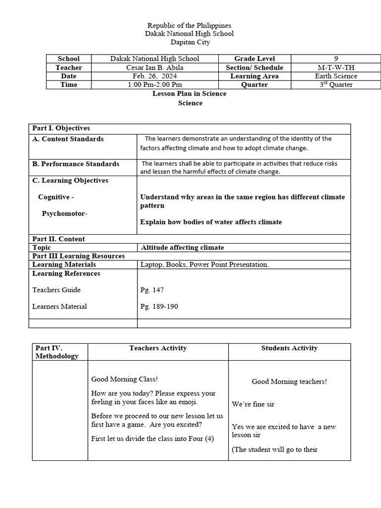 Bodies of Water Climate | PDF | Learning | Water