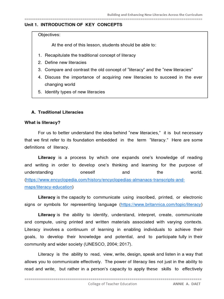 Module 1st ProfEd20 | PDF | Literacy | Knowledge