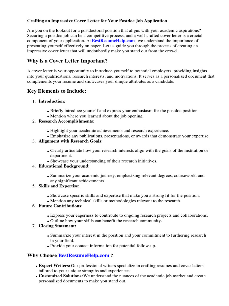 Cover Letter for Postdoc Job | PDF | Résumé | Expert