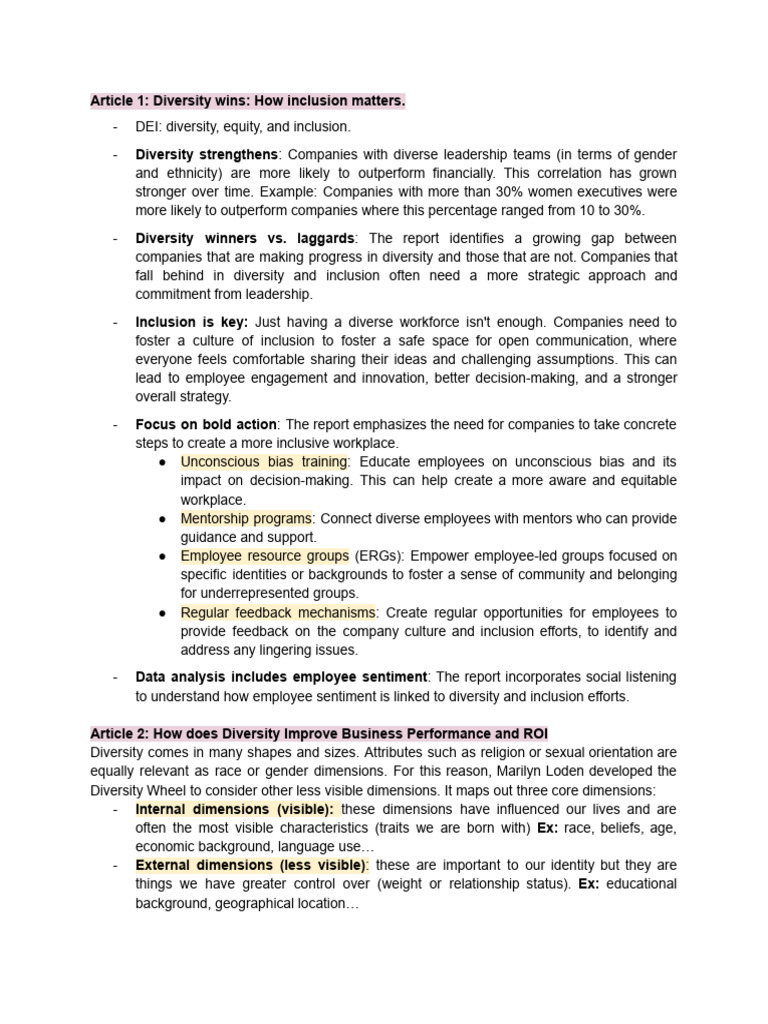 Group C - DEI Notes and Discussion Questions - 2 | PDF | Diversity ...