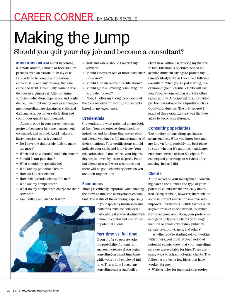 Career Corner Making The Jump | PDF | Consultant | Business