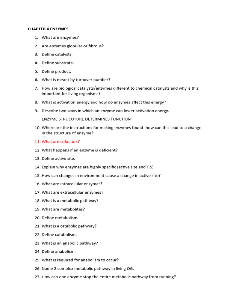 Chapter 4 Enzymes | PDF | Enzyme Inhibitor | Cofactor (Biochemistry)