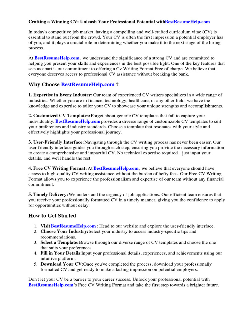 CV Writing Format Free | PDF | Résumé | Computing