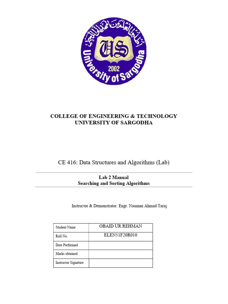 DSA Lab 2 | Download Free PDF | Algorithms And Data Structures | Computer Programming