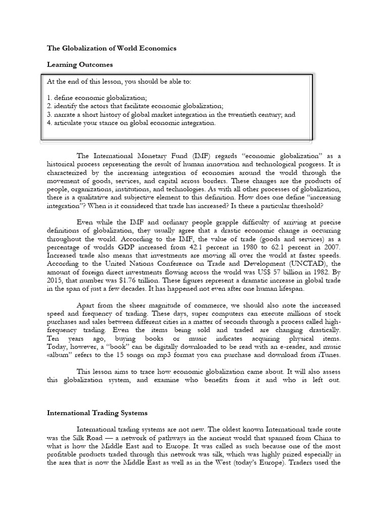 Contemporary World Module Flores | PDF | Gold Standard | Bretton Woods ...