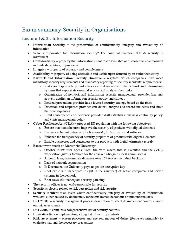 Exam Summary SIO | PDF | Security | Computer Security