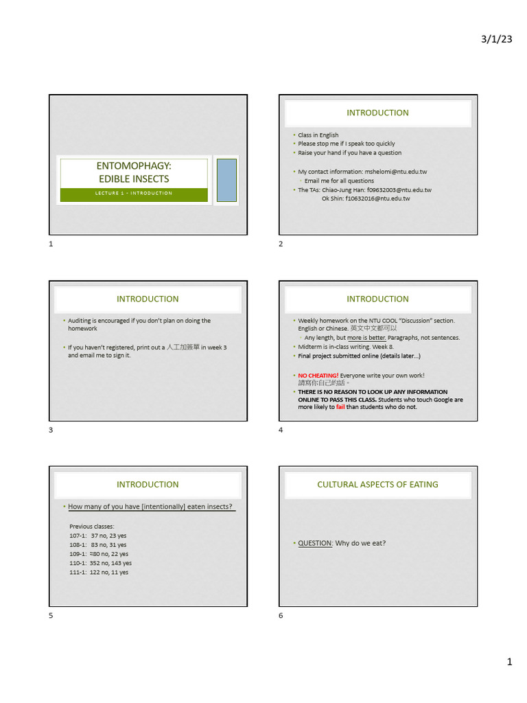 01 Introduction 2023 | PDF | Insects | Foods