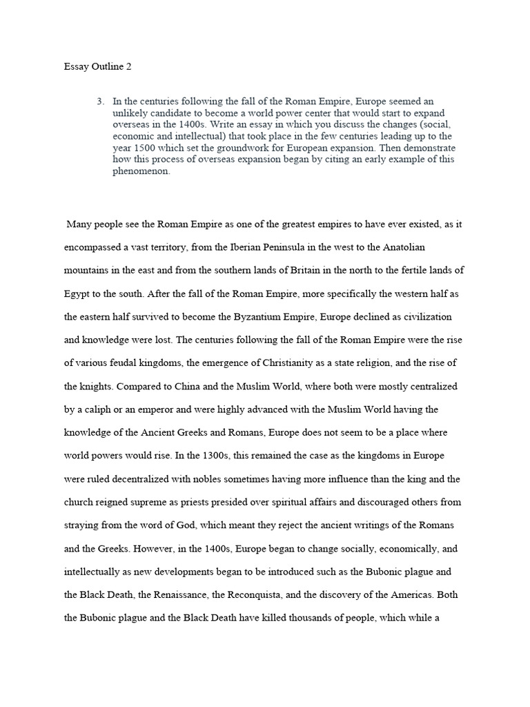 Essay Outline 2 | PDF | European Colonization Of The Americas | Roman ...