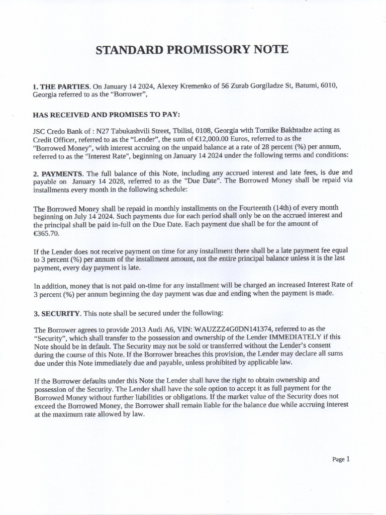 Standard Promissory Note | PDF