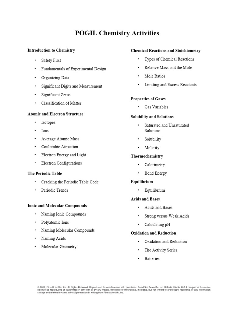 POGIL Chemistry Handouts | PDF | Cell (Biology) | Gases