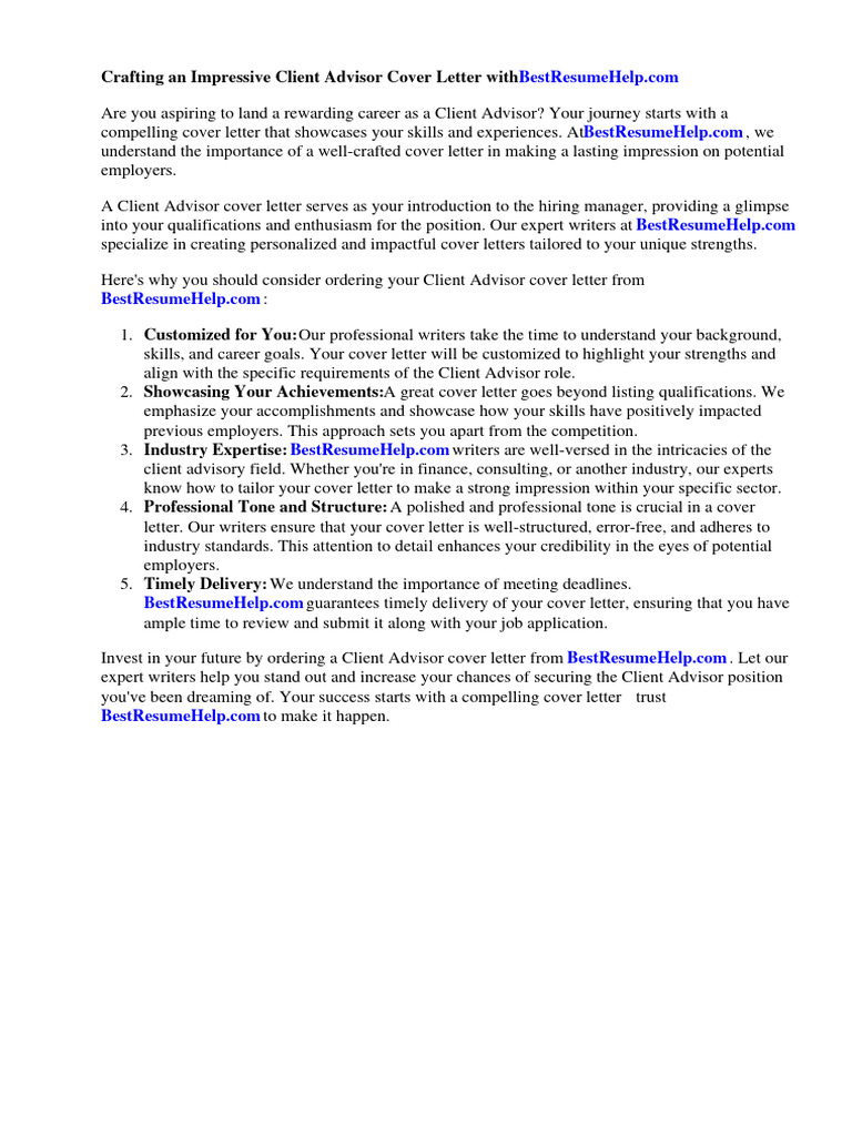 Client Advisor Cover Letter | PDF | Résumé | Customer Satisfaction
