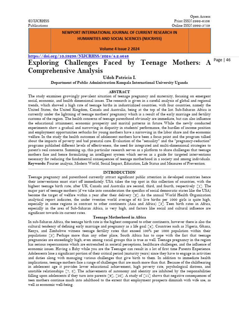 Exploring Challenges Faced by Teenage Mothers a Comprehensive Analysis ... Exploring Challenges Faced by Teenage Mothers a Comprehensive Analysis ...