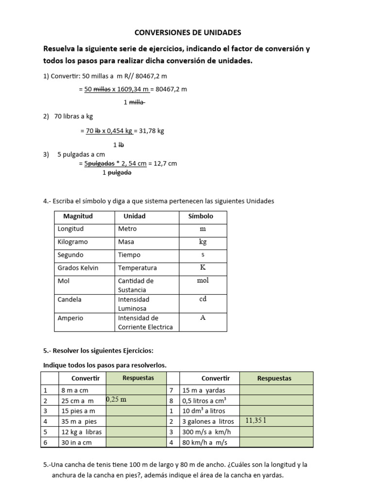 Conversión de Unidades y Ejercicios | PDF | Pie (unidad) | Kilogramo