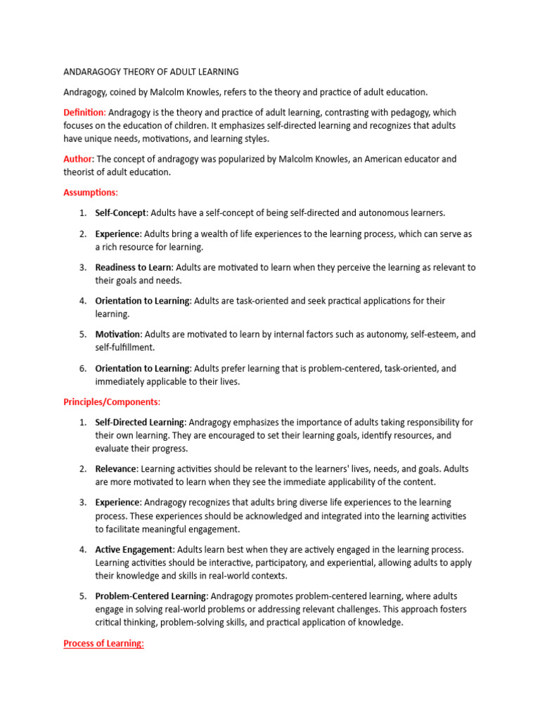 Feb Andaragogy Theory Of Adult Learning Pdf Learning Adult Education