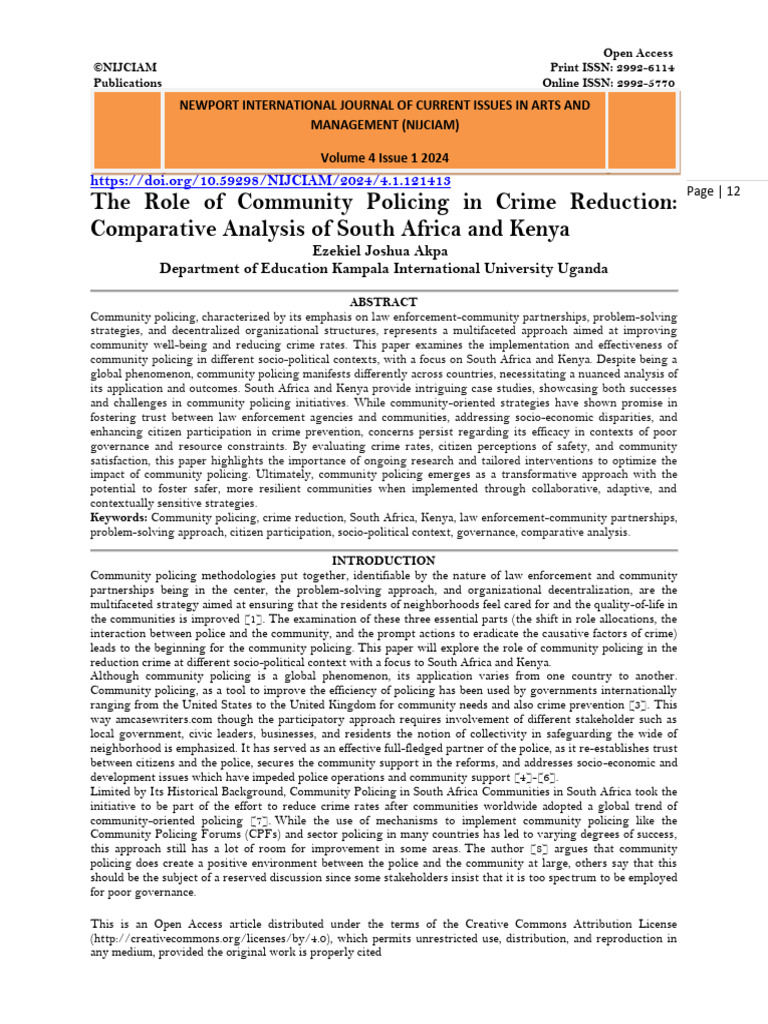 The Role of Community Policing in Crime Reduction Comparative Analysis ...