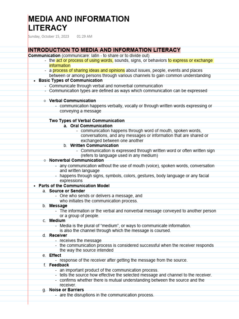 Introduction To Media and Information Literacy | PDF | Communication | Information