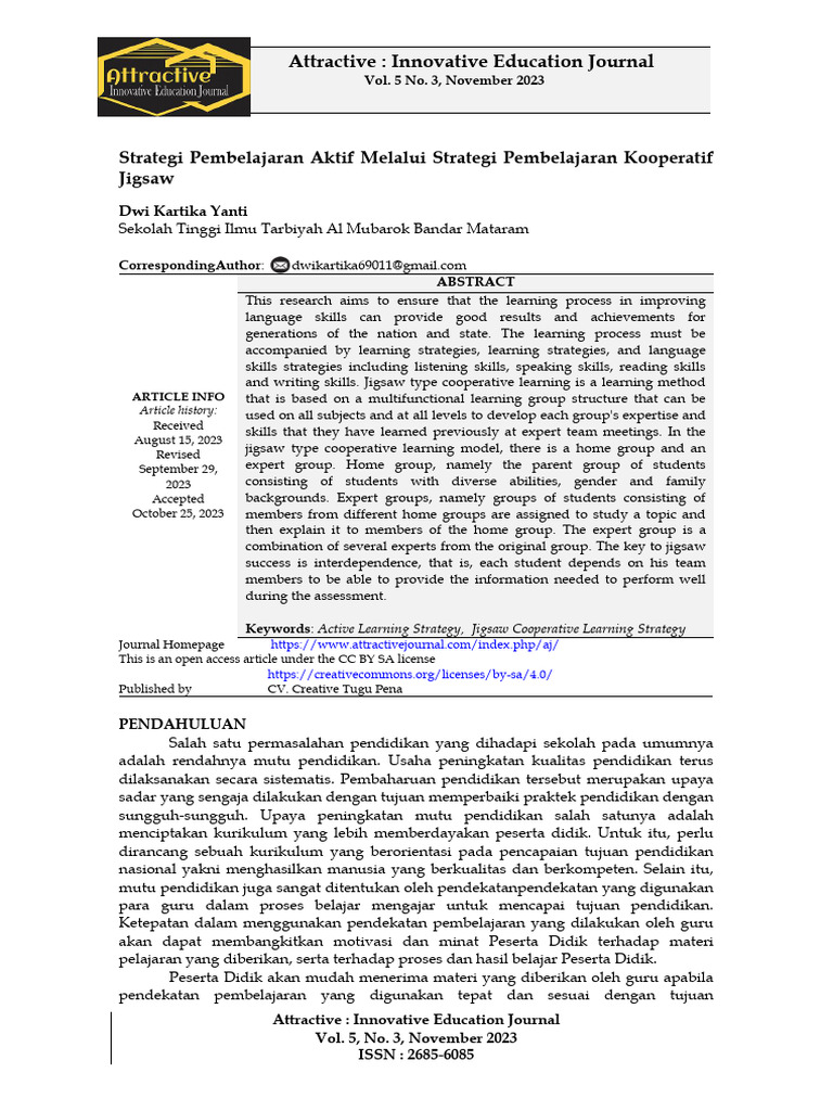 Strategi Pembelajaran Aktif Melalui Strategi Pembelajaran Kooperatif Jigsaw | PDF | Expert ...