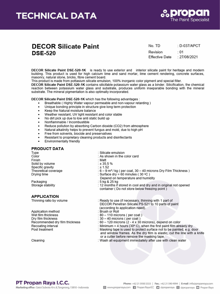 DECOR Silicate Paint DSE-520 Overview | PDF | Paint | Materials