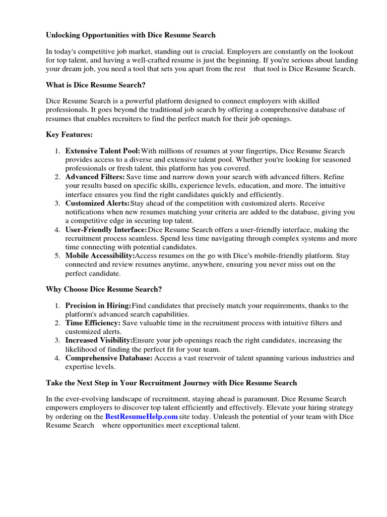 Dice Resume Search | PDF | Recruitment | Résumé