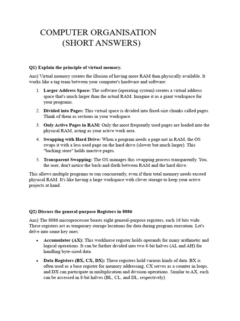 Computer Organisation (Short Answers 2pm) | PDF | Central Processing ...