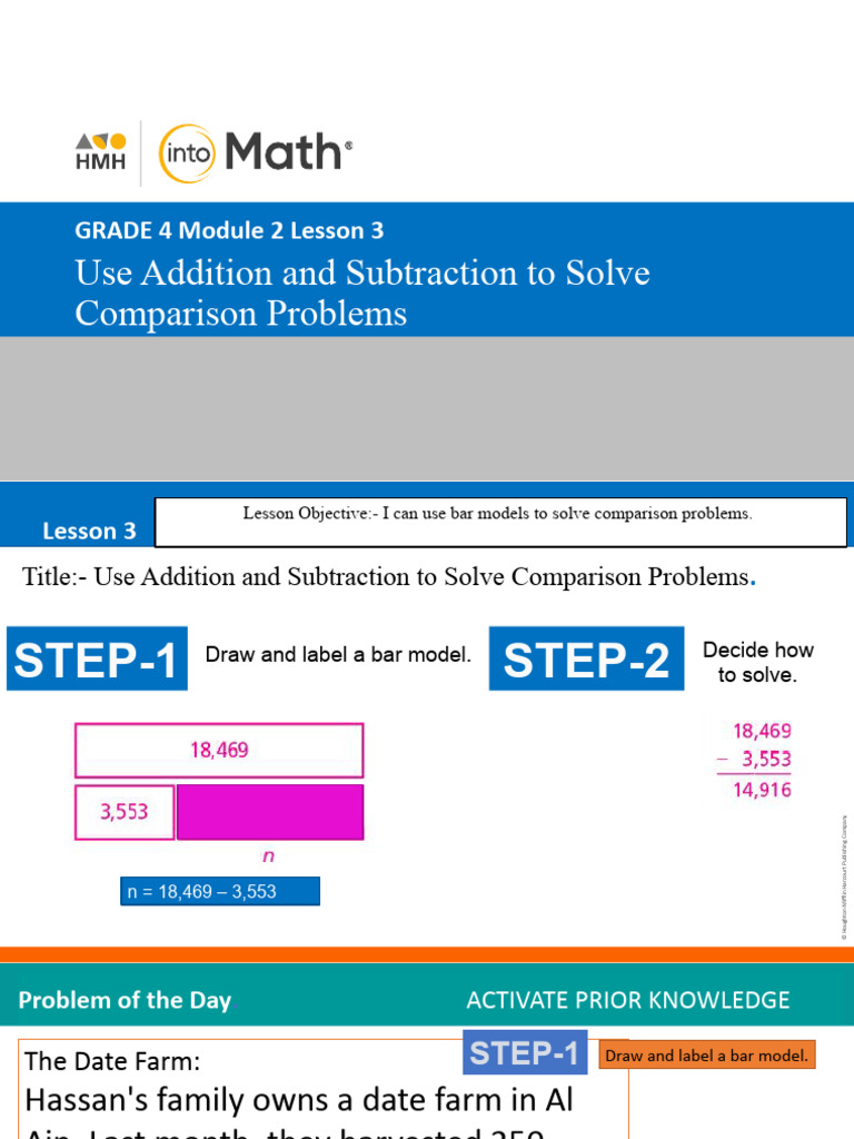 Use Addition and Subtraction To Solve Comparison Problems: GRADE 4 Module 2 Lesson 3 | PDF ...