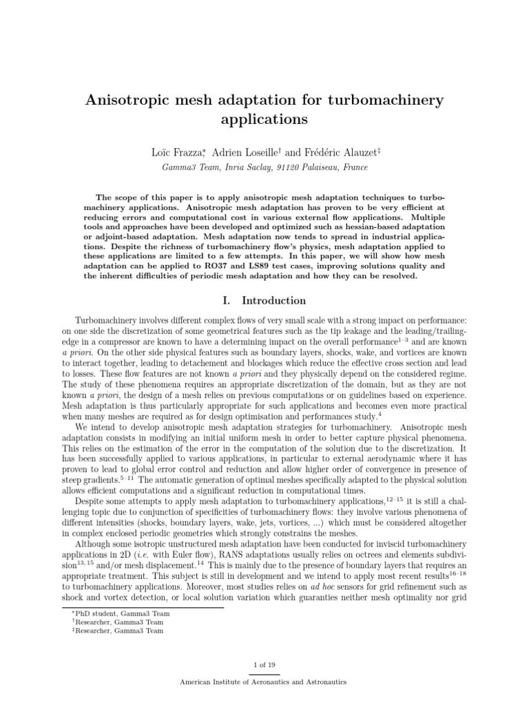 Frazzaanisotropic Mesh Adaptation For Turbomachinery Applications Pdf Viscosity Turbulence 