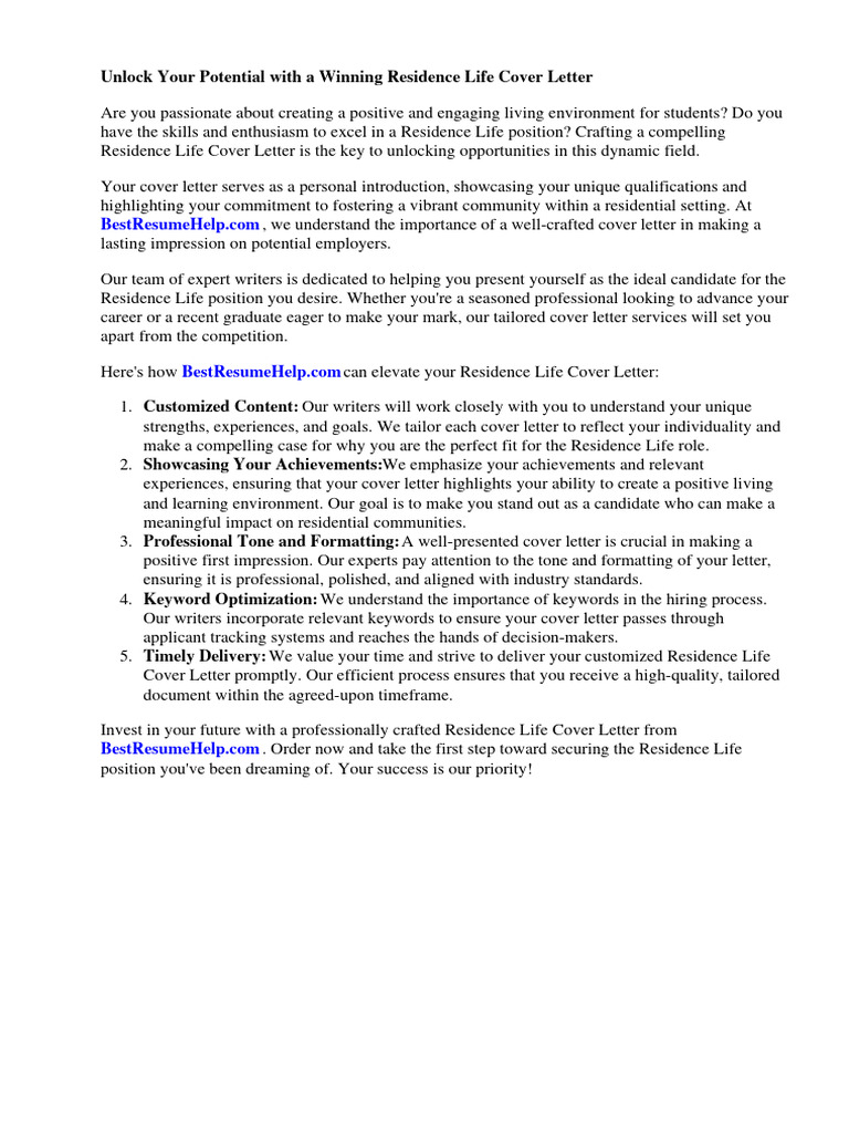 Crafting a Winning Residence Life Cover Letter | PDF | Résumé | Experience