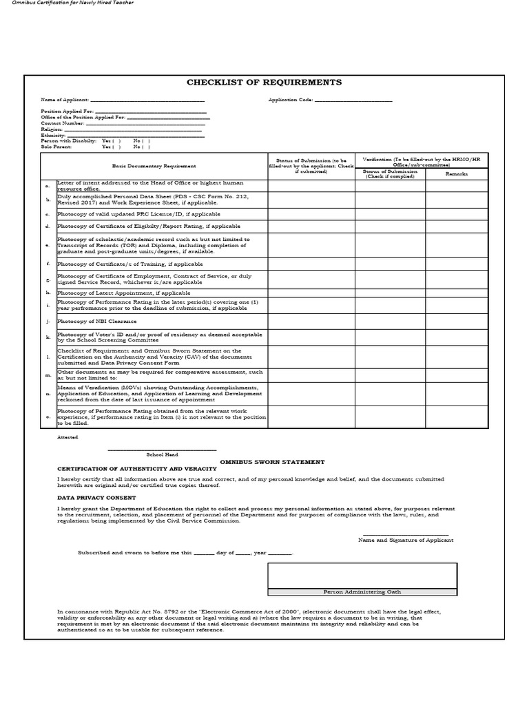 OMNIBUS TEACHER I With Bagong Pilipinas Logo | PDF | Authentication