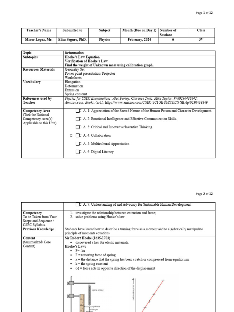 3V Physics - Lesson Plan - March - Lopez | PDF | Force