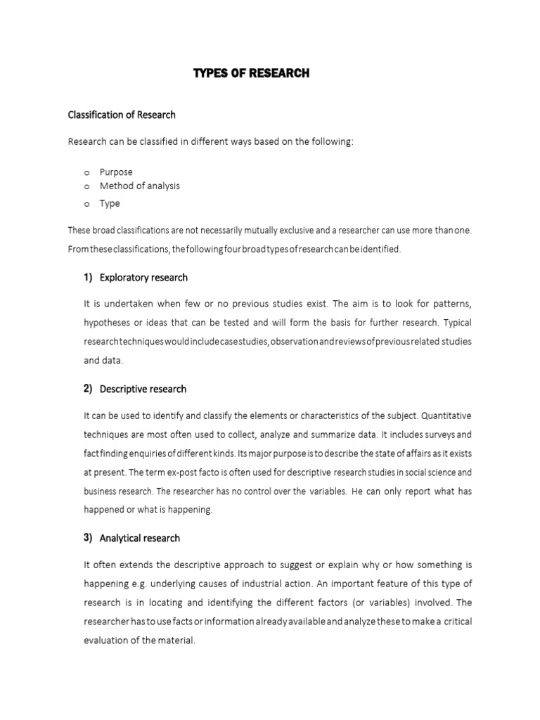 TYPES OF RESEARCH | PDF | Data Analysis | Quantitative Research