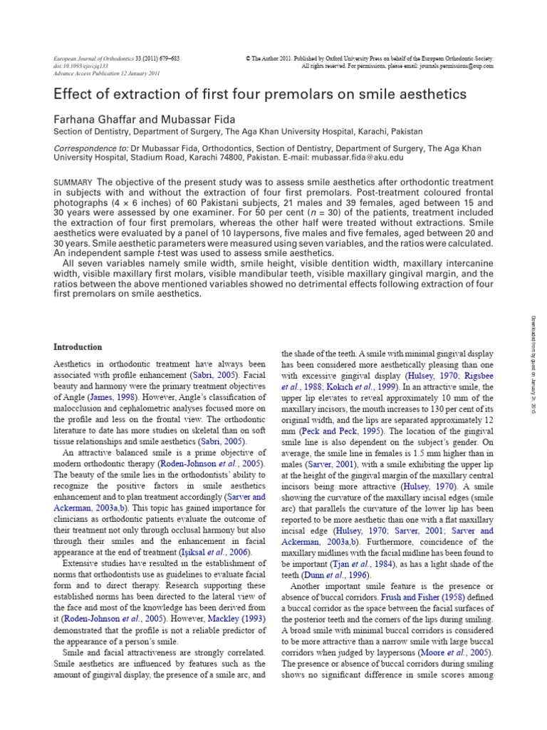 2011 Effect of Extraction of First Four Premolars On Smile Aesthetics ...