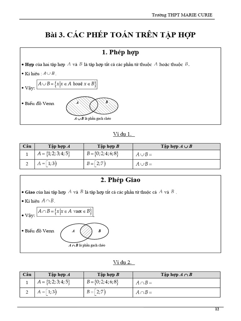 3.các Phép Toán Trên Tap Hop 2023 1 | PDF