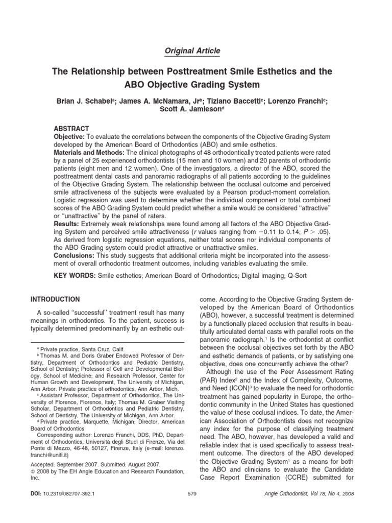 Smile Esthetics vs. ABO Grading Study | PDF | Orthodontics | Logistic ...
