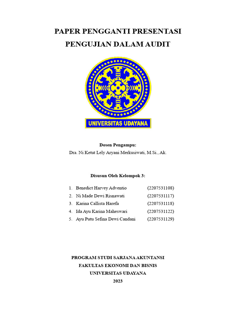 Kelompok 3 - Pengujian Dalam Audit | PDF | Bisnis | Pengelolaan Keuangan & Uang