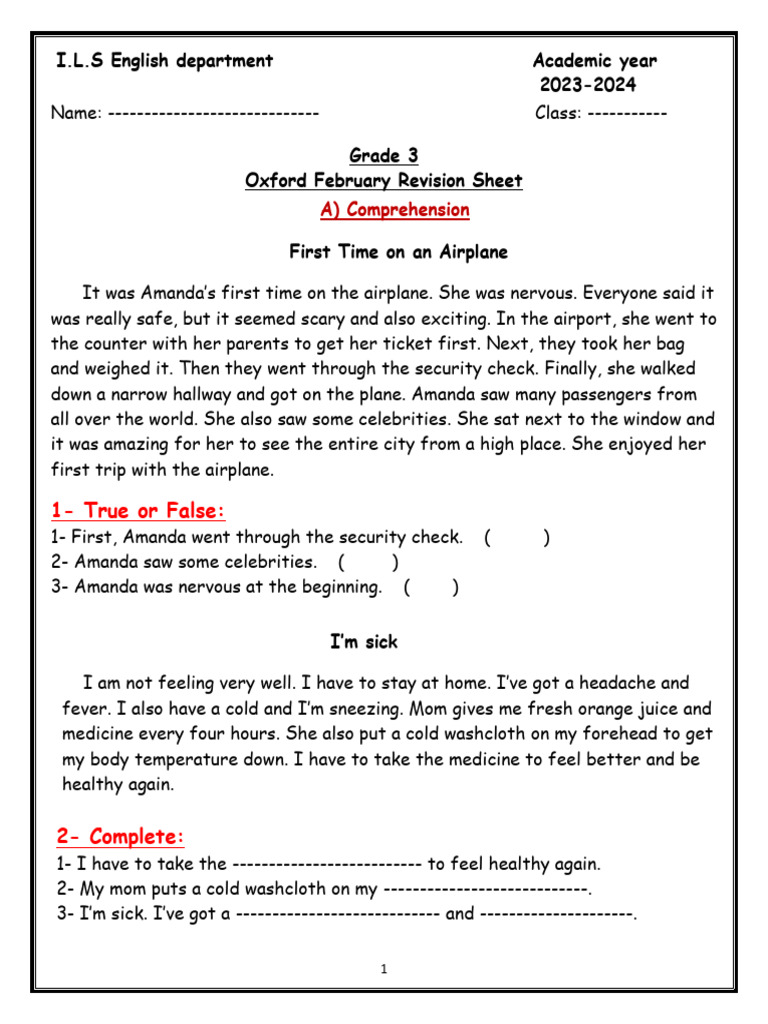 Oxford Revision Sheet (G3) | PDF