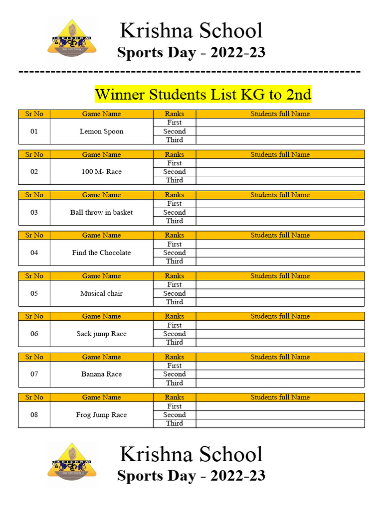 Krishna School Sports Day Winner List | PDF