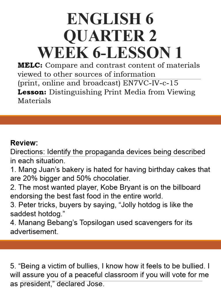 English 6 q2 Week 6 Lesson 1 | PDF